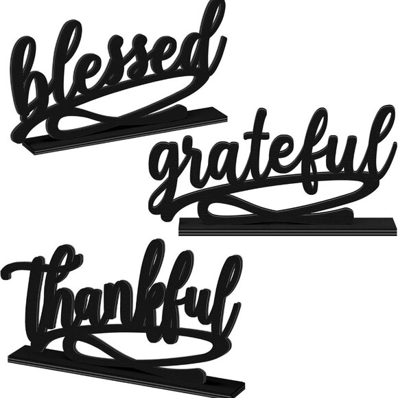 Other | 3 Pieces Thanksgiving Fall Letter Table Sign Thankful Grateful ...